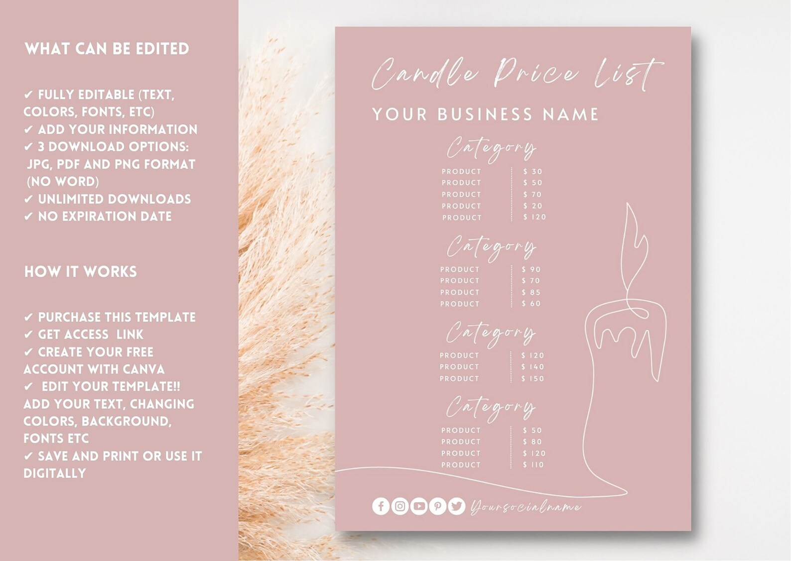Candle Price List Template, Small Business Price List, Modern Wax Price ...