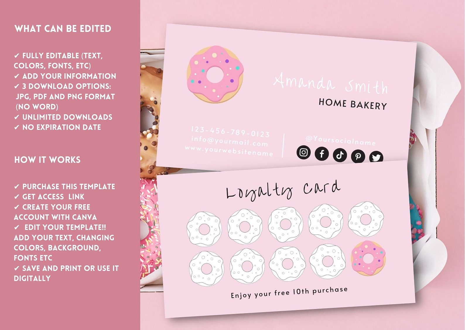 Loyalty Card Template, Bakery Business Customer Loyalty Cards, DIY ...