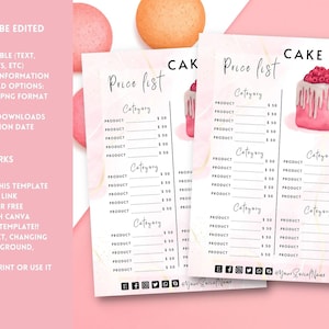 Cake Price List Template, Bakery Business Price List, Bakery Menu ...