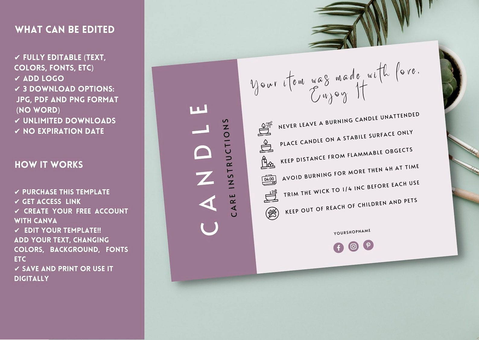 Candle Care Card Printable Candle Instructions Editable Canva - Etsy