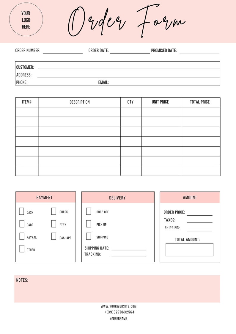 Small Business Order Form Template Editable on Canva, Printable Order ...