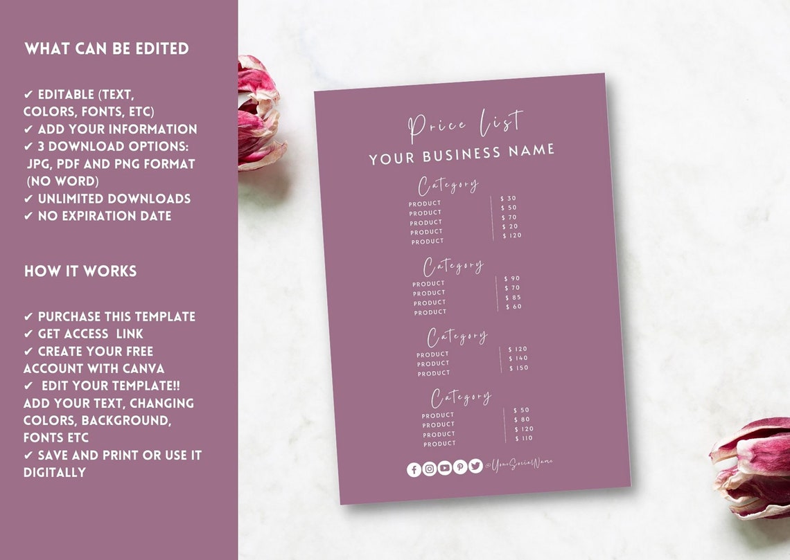Craft Business Price List Template Small Business Price List - Etsy