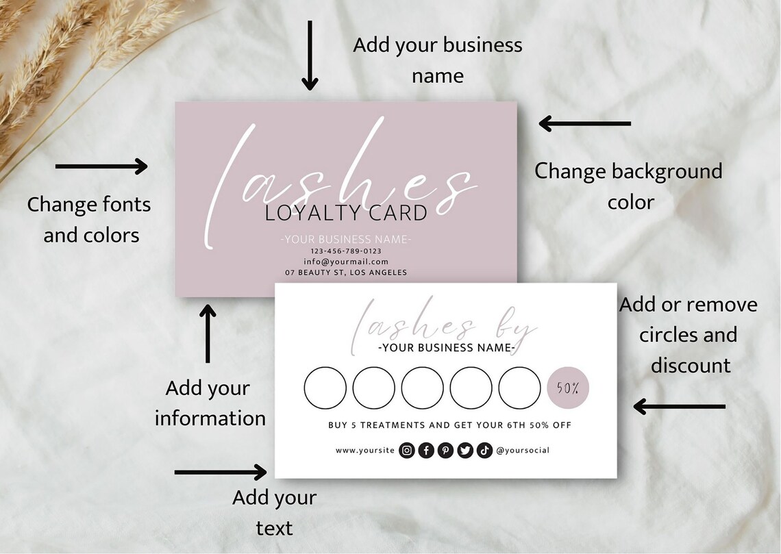 Lashes Loyalty Card Template, Printable Lash Tech Loyalty Card, Beauty ...
