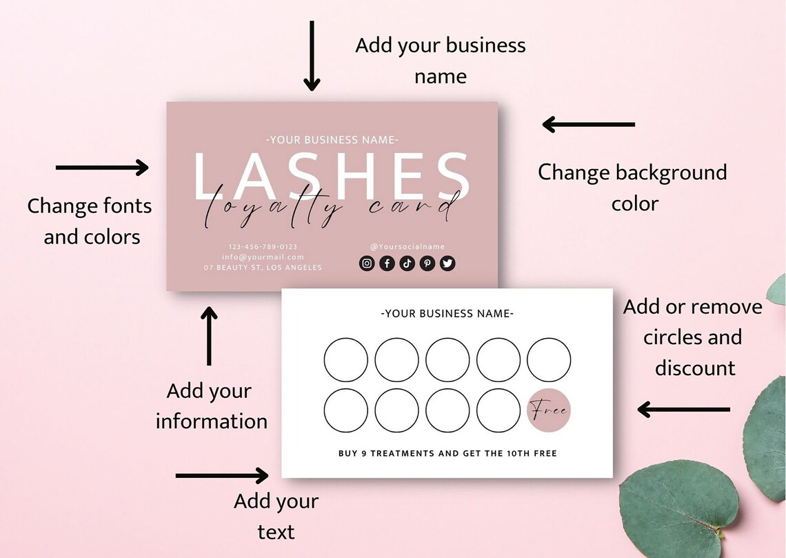 Lashes Loyalty Card Template, Printable Lash Tech Loyalty Card, Beauty ...