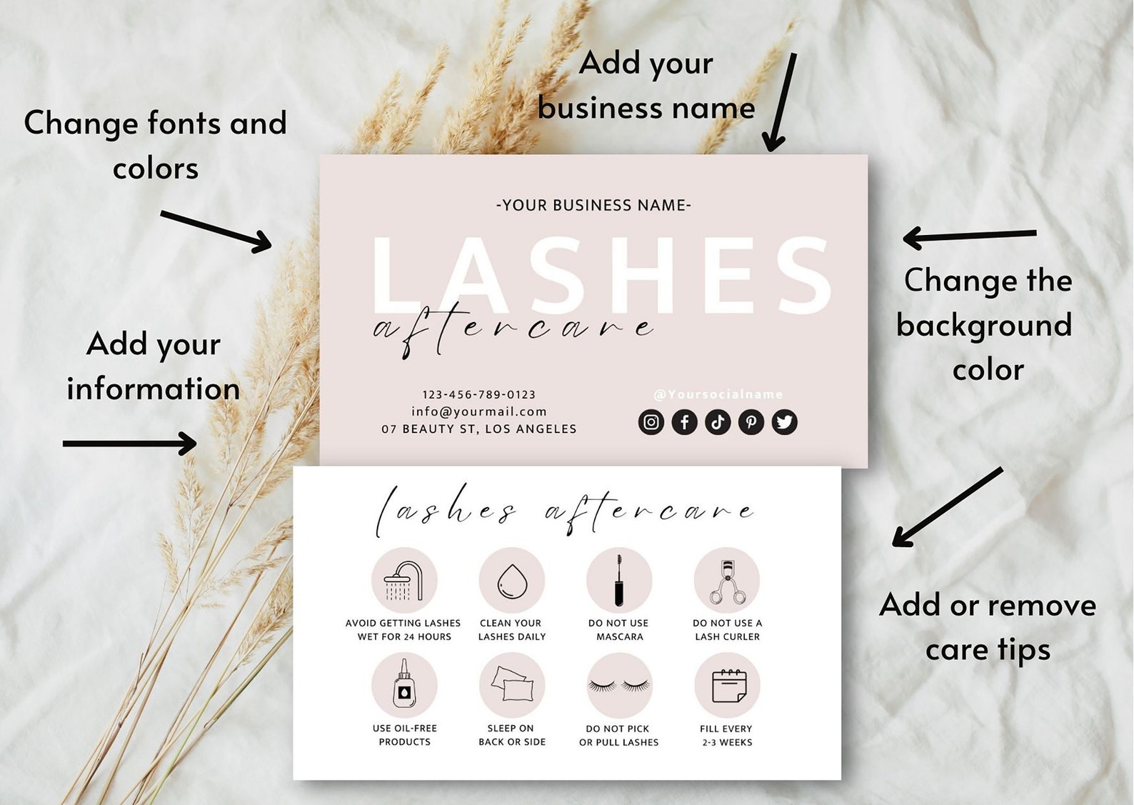 Boho Lash Aftercare Card Template, Lash Care Card, Lash Business Card ...