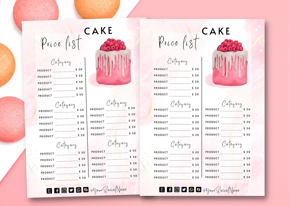 Cake Price List Template, Bakery Business Price List, Bakery Menu ...