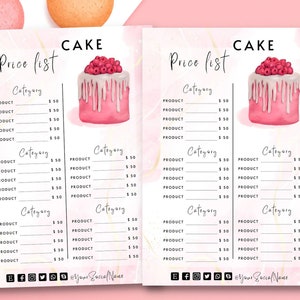 Cake Price List Template, Bakery Business Price List, Bakery Menu ...