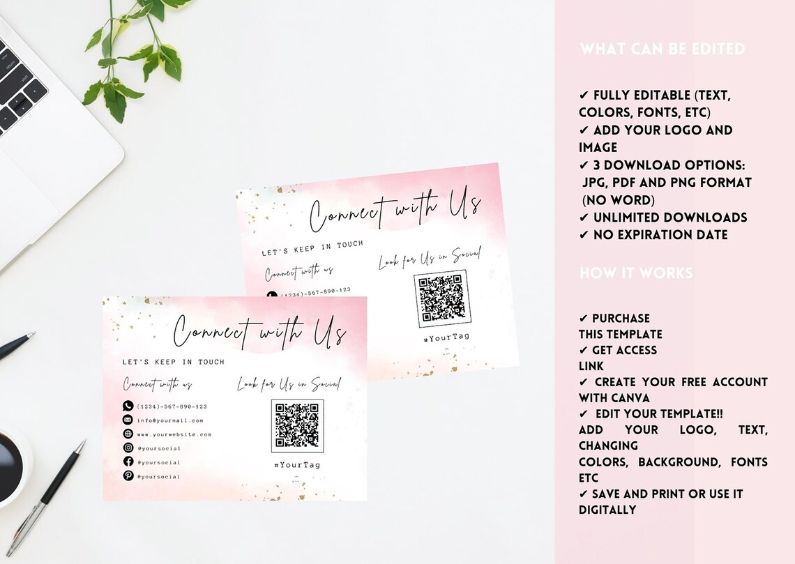 Editable Connect With Us Template, Social Media Sign, Follow Us on ...