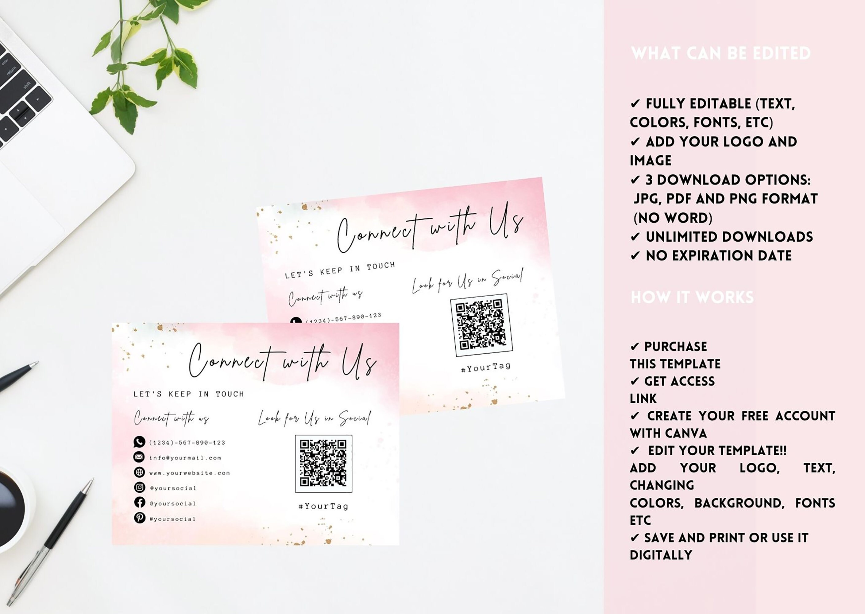 Editable Connect With Us Template, Social Media Sign, Follow Us on ...