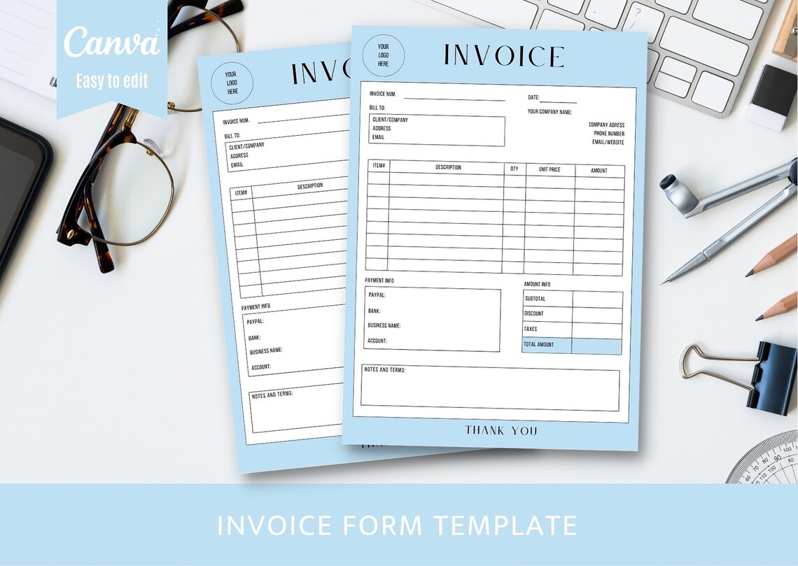 Invoice Template for Small Business, Printable Invoice, Custom Order ...
