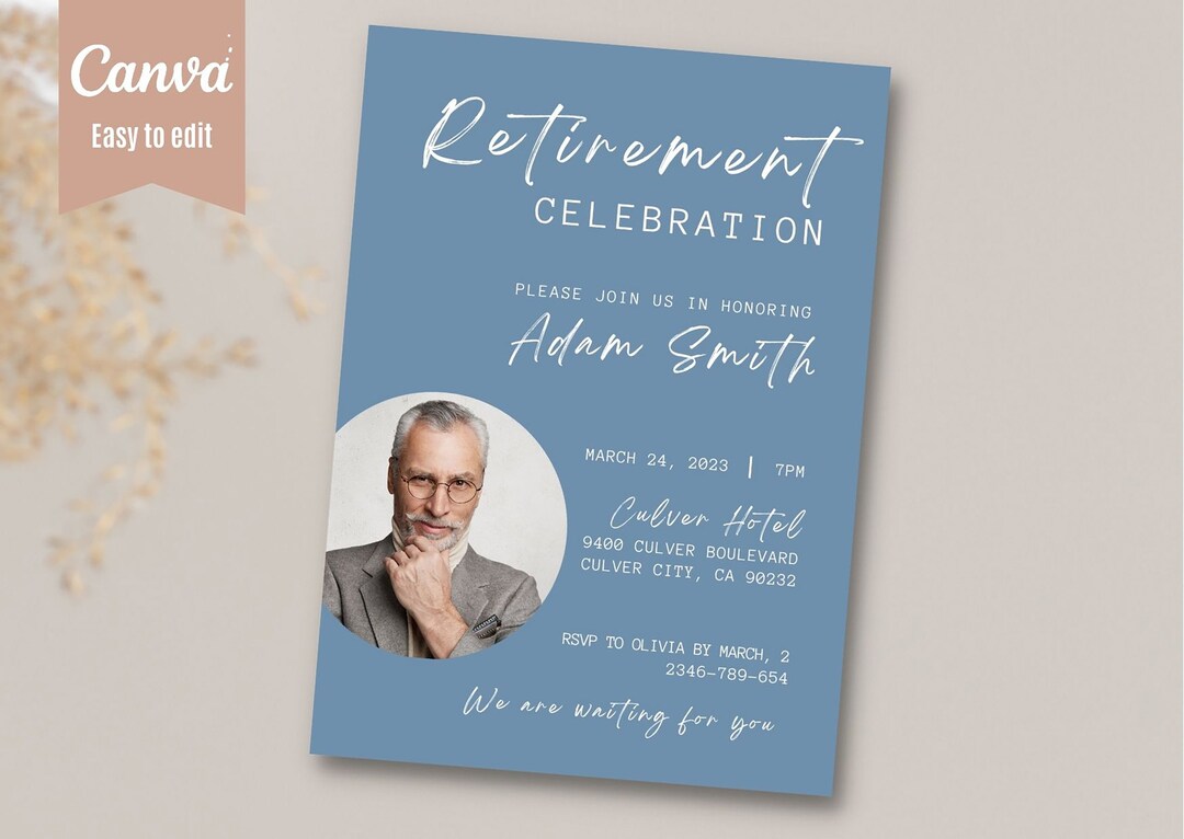 Man Retirement Party Invitation, Retirement Celebration Card With Photo ...