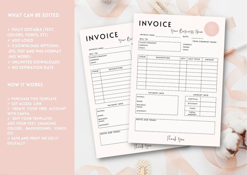 Craft Business Invoice Form, Pink Custom Order Form Template, Printable ...