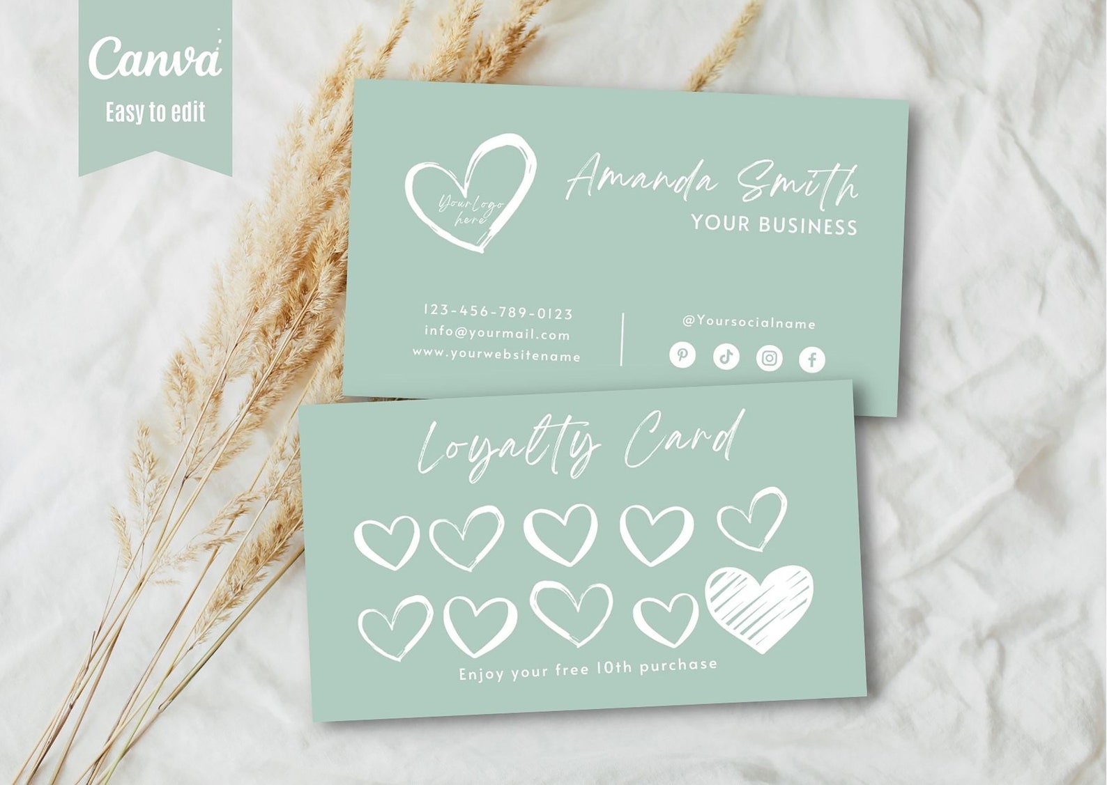 Tiffany Loyalty Card Template, Customer Loyalty Cards, DIY Editable ...