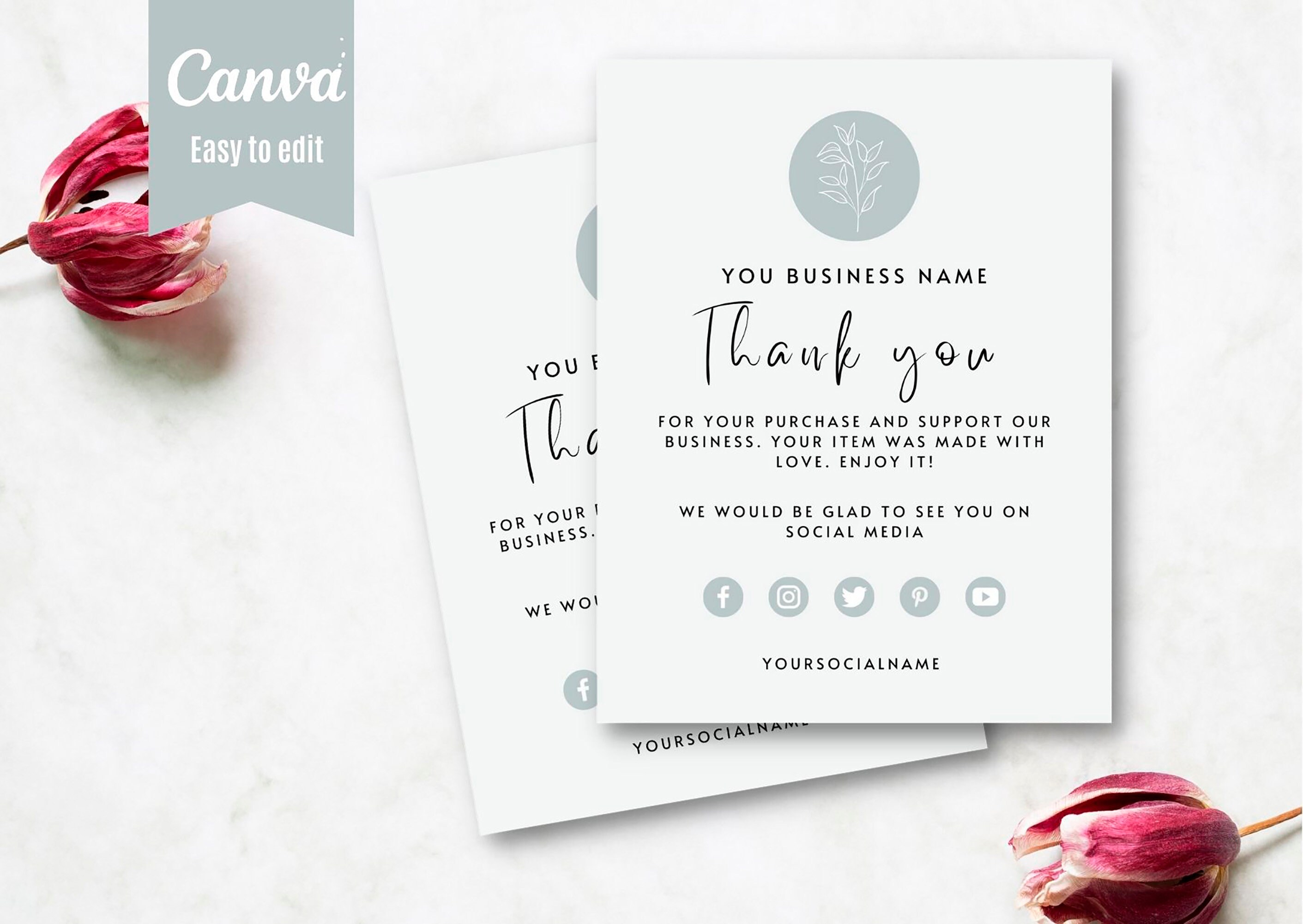 Grey Thank You Card Canva Template, Editable Thank You Card, Thanks for ...