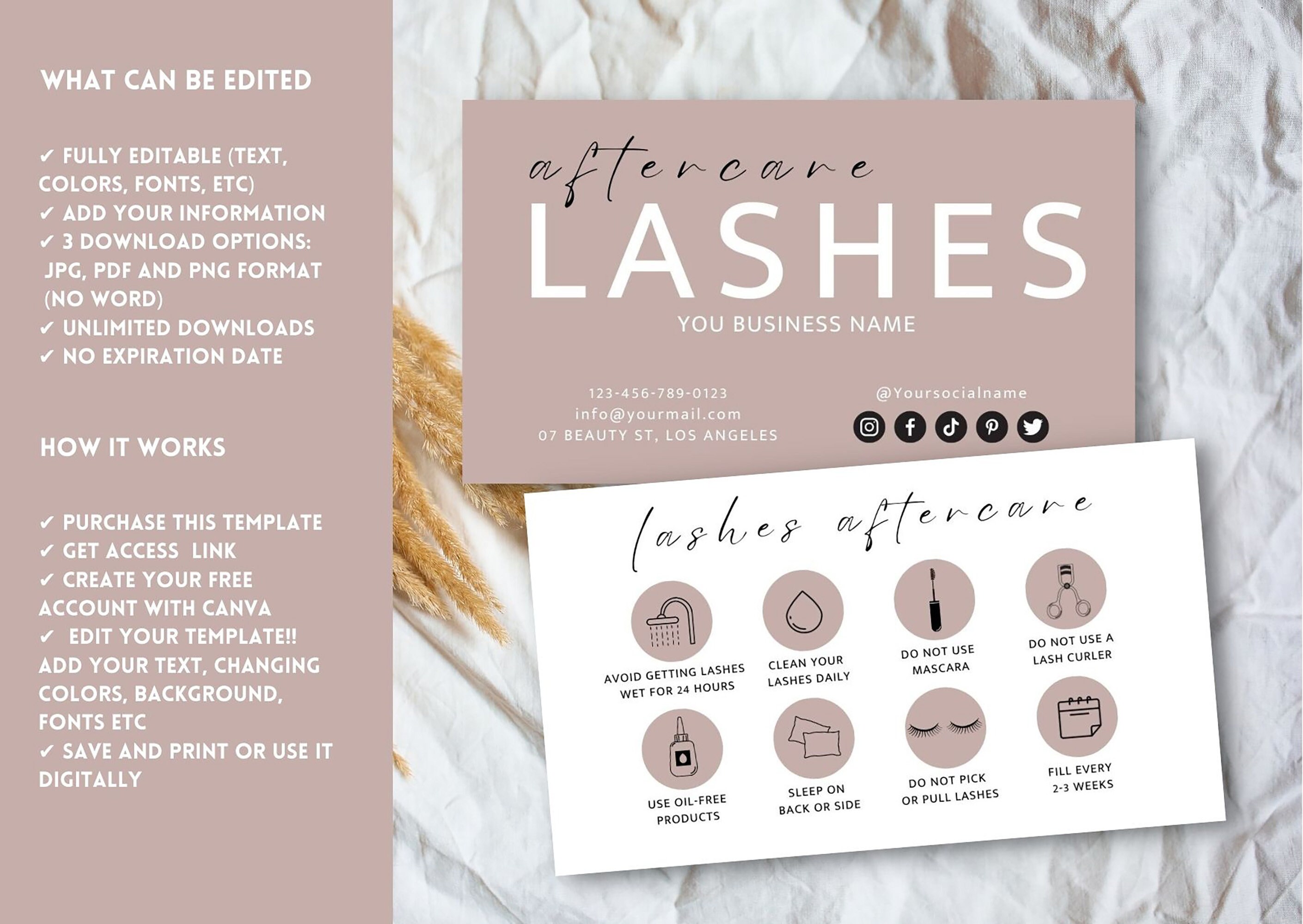 Boho Lash Aftercare Card Template, Lash Care Card, Lash Business Card ...