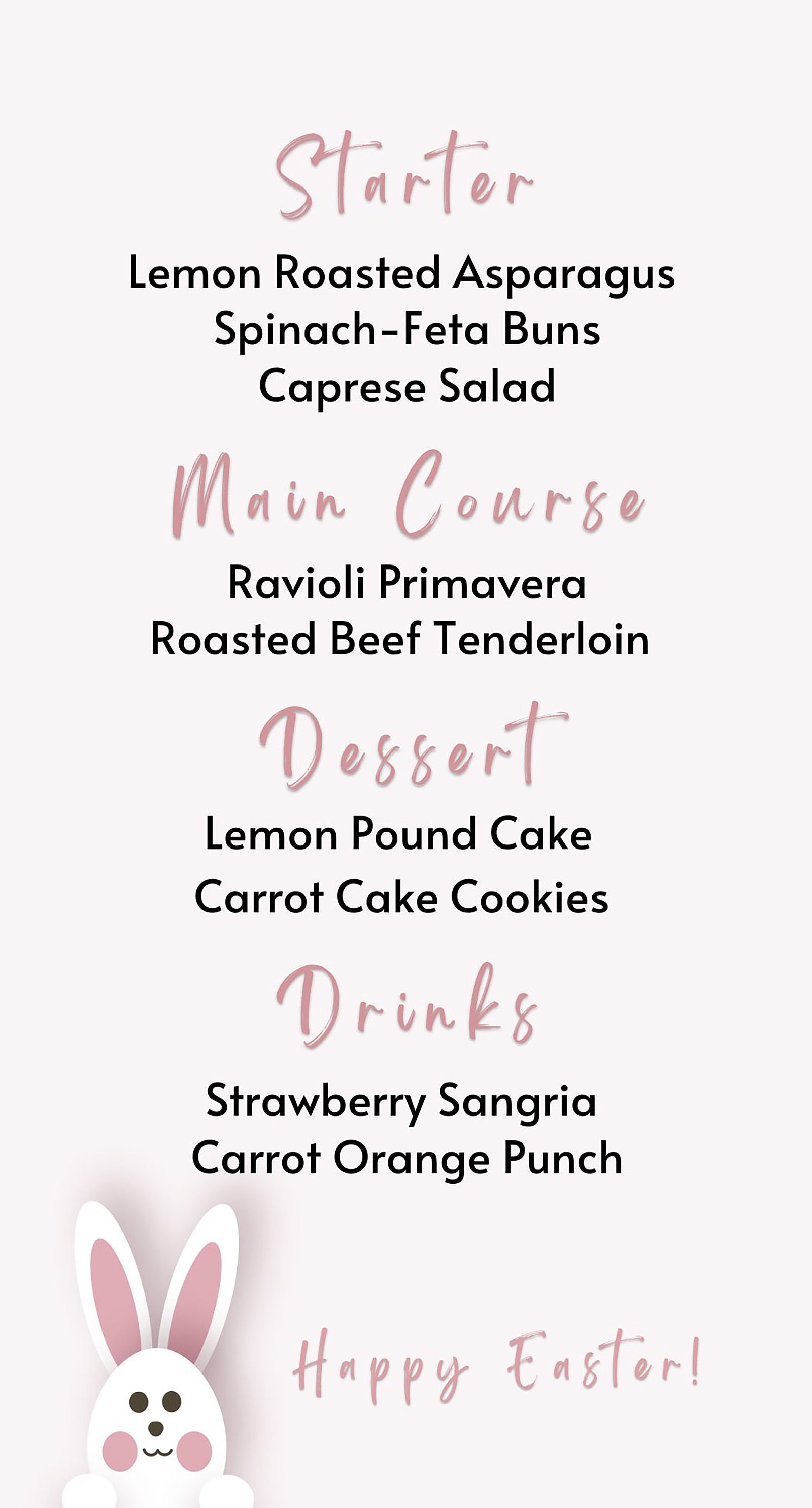 Easter Brunch Menu Template, Printable Rabbit Easter Menu Cards ...