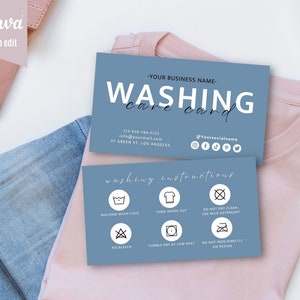 Washing Instructions Card, Printable Apparel Insert Card, Modern ...