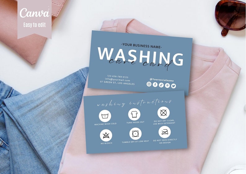 Washing Instructions Card, Printable Apparel Insert Card, Modern ...