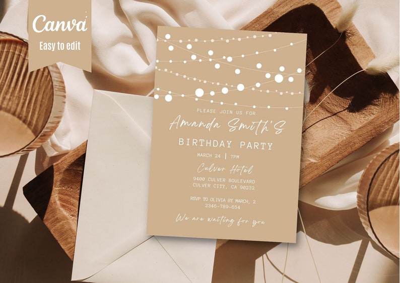 Boho Birthday Party Invitation Card, Celebration Invite Canva Template ...