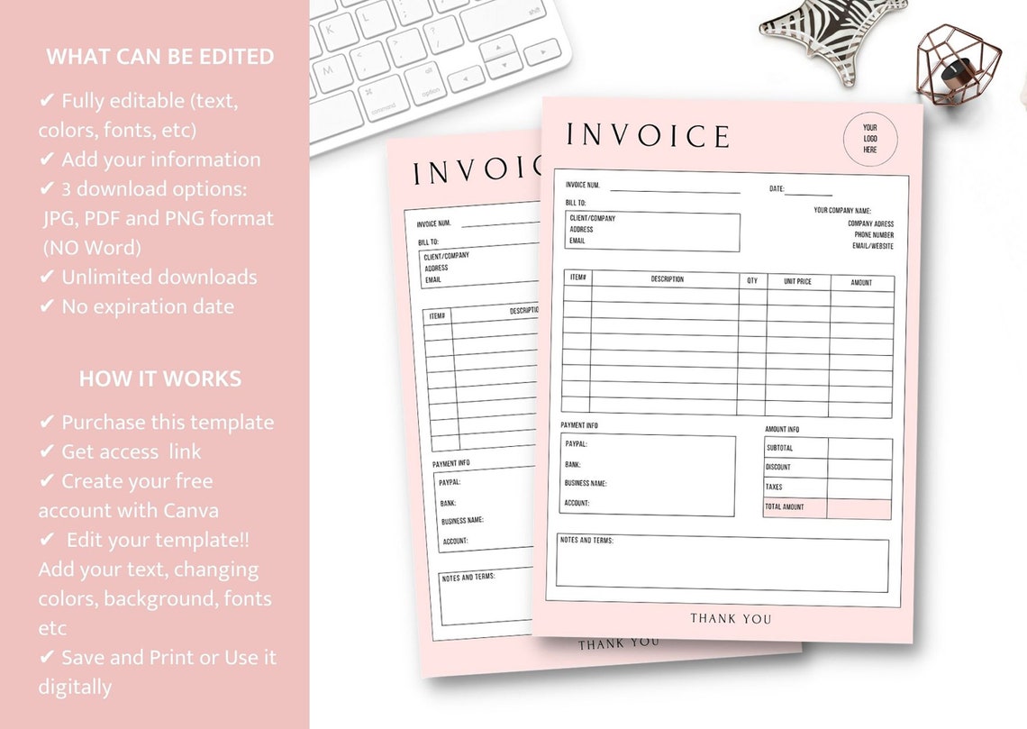 Invoice Template for Small Business, Editable Custom Order Form ...