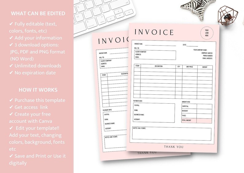 Invoice Template for Small Business, Editable Custom Order Form ...