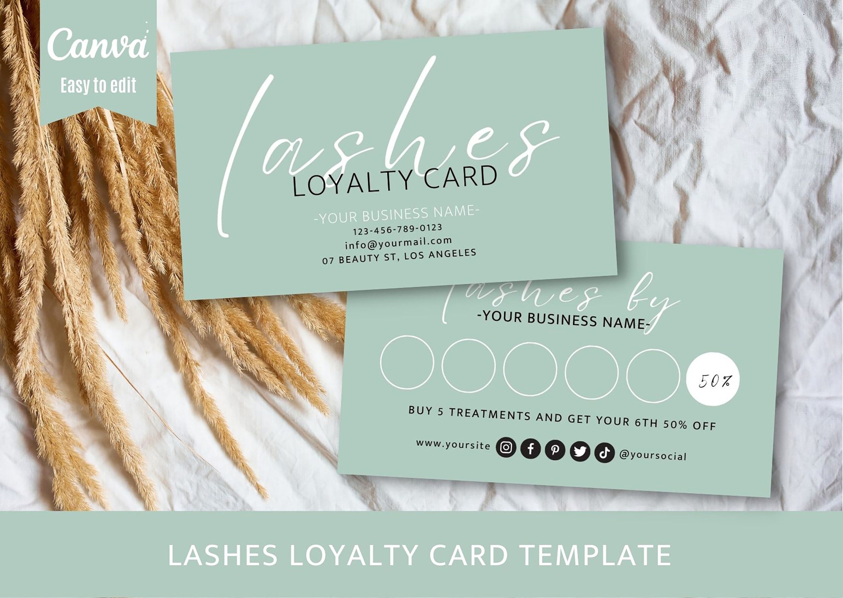 Lashes Loyalty Card Template, Printable Lash Tech Loyalty Card, Beauty ...