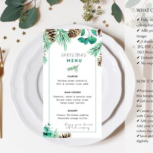Christmas Menu Template Canva, Printable Christmas Menu, Holiday Menu ...