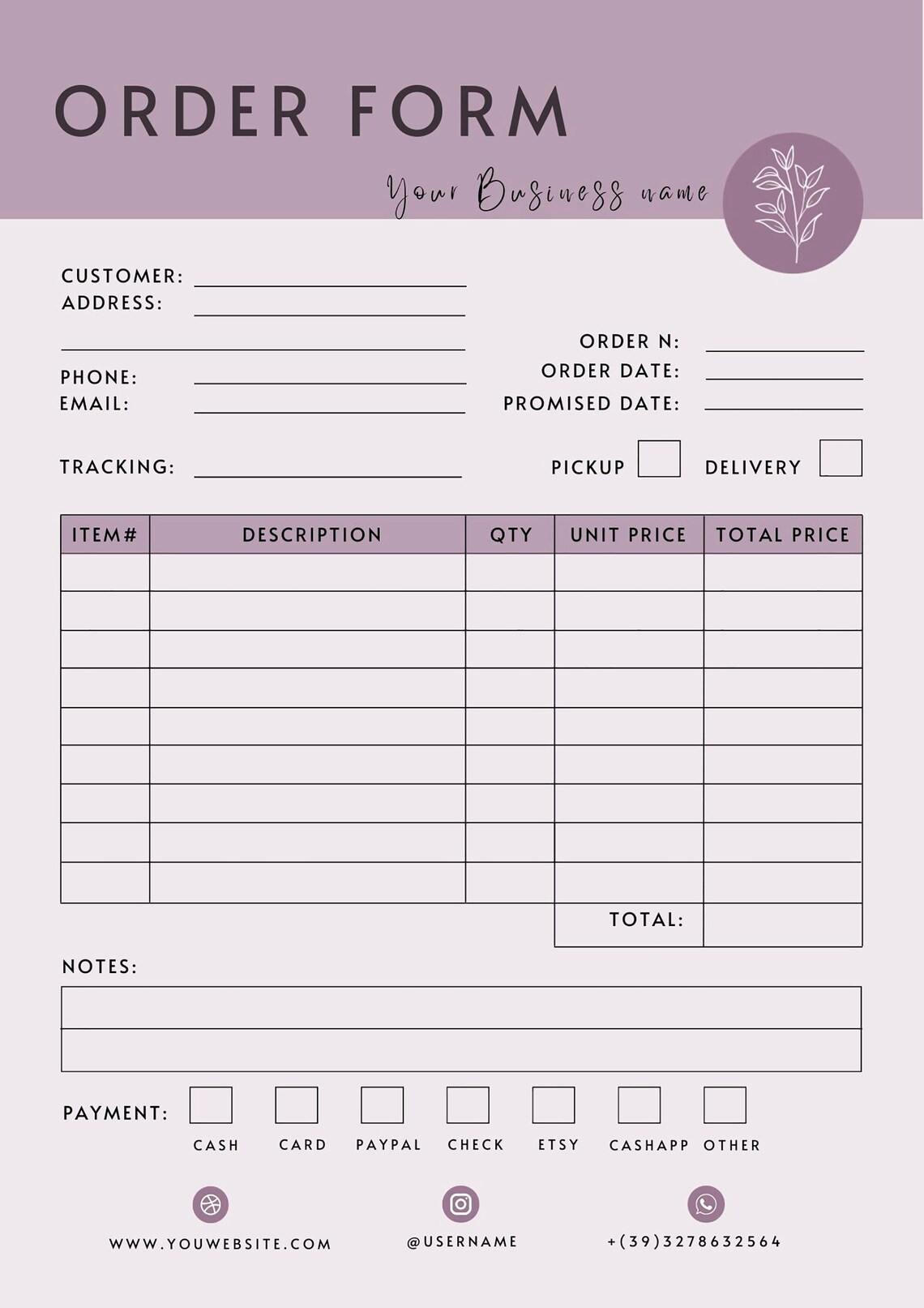 Craft Business Order Form, Printable Small Business Order Forms ...