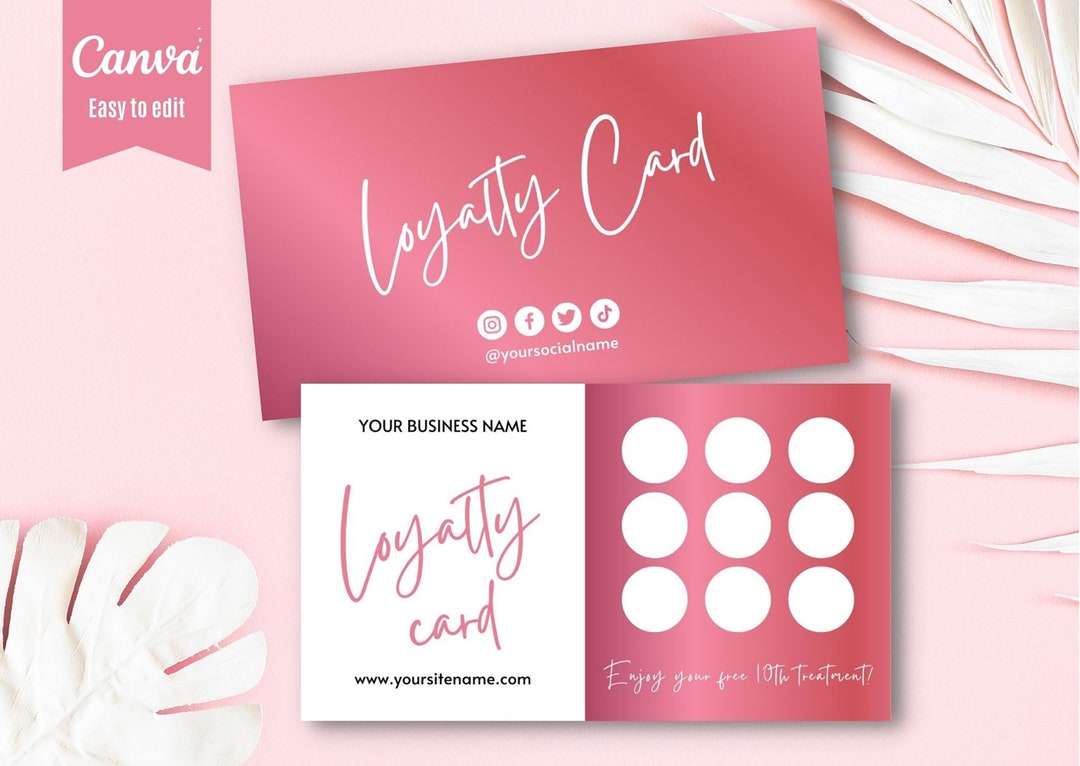 Pink DIY Loyalty Card Template, Customer Loyalty Cards, Editable ...