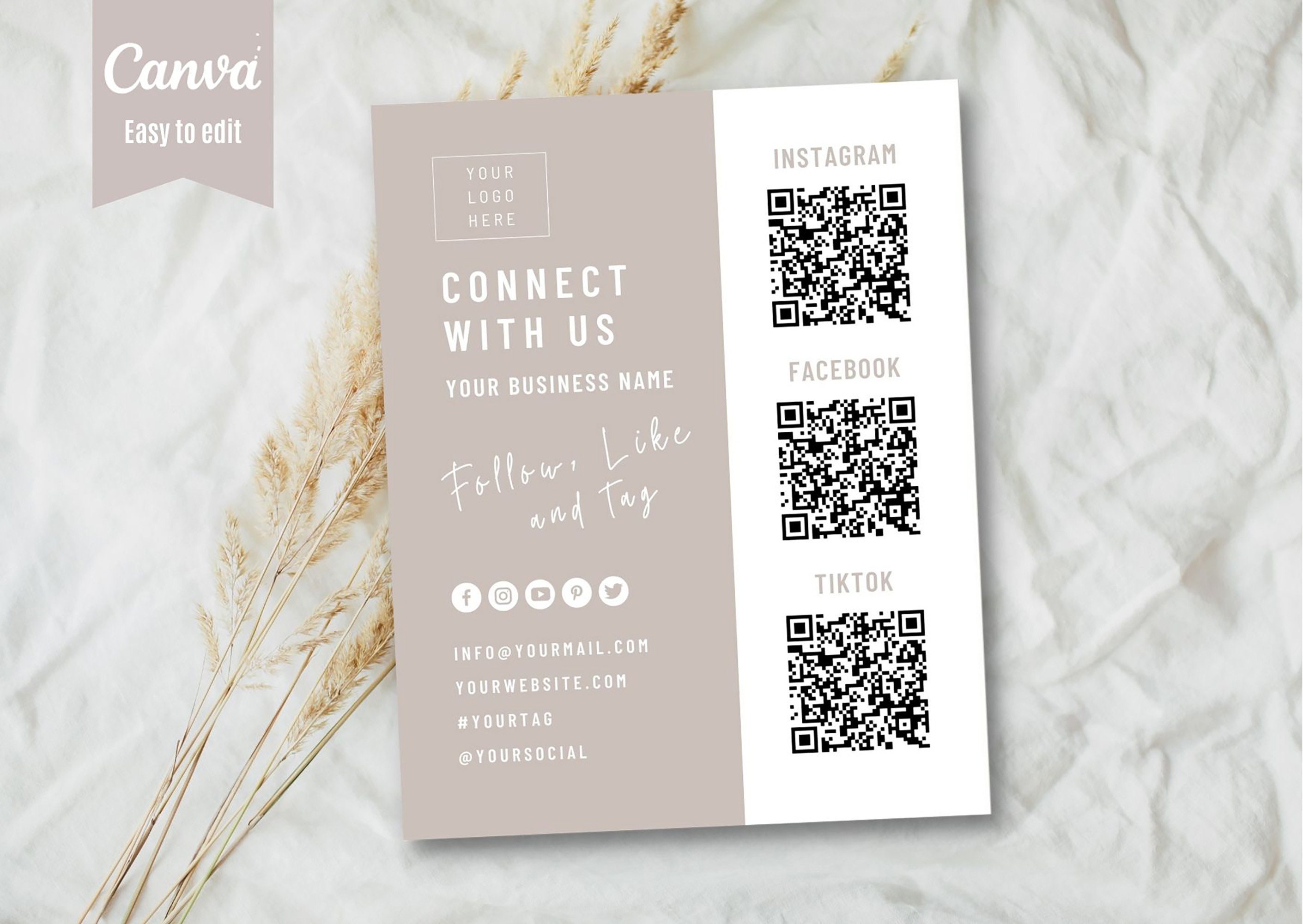 Boho Connect With Us Card, Follow Us on Social Media, Social Media Sign ...