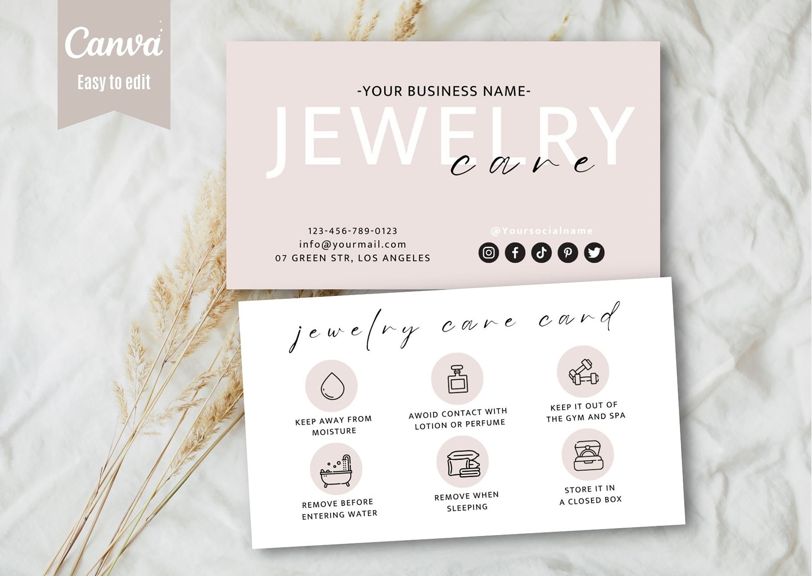 Jewelry Care Card, Printable Jewellery Care Instructions, Editable ...