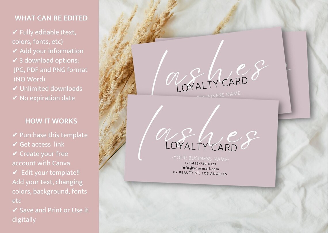 Lashes Loyalty Card Template, Printable Lash Tech Loyalty Card, Beauty ...