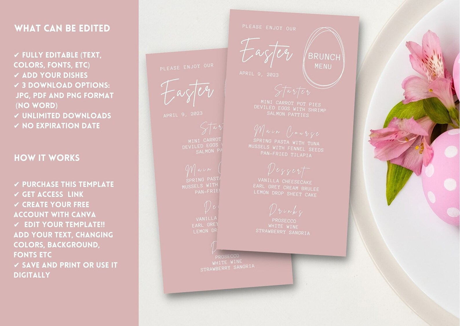 Easter Brunch Menu Template Printable Egg Easter Menu Cards - Etsy