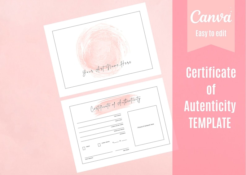 Editable Certificate of Authenticity Template: Canva Art Document ...