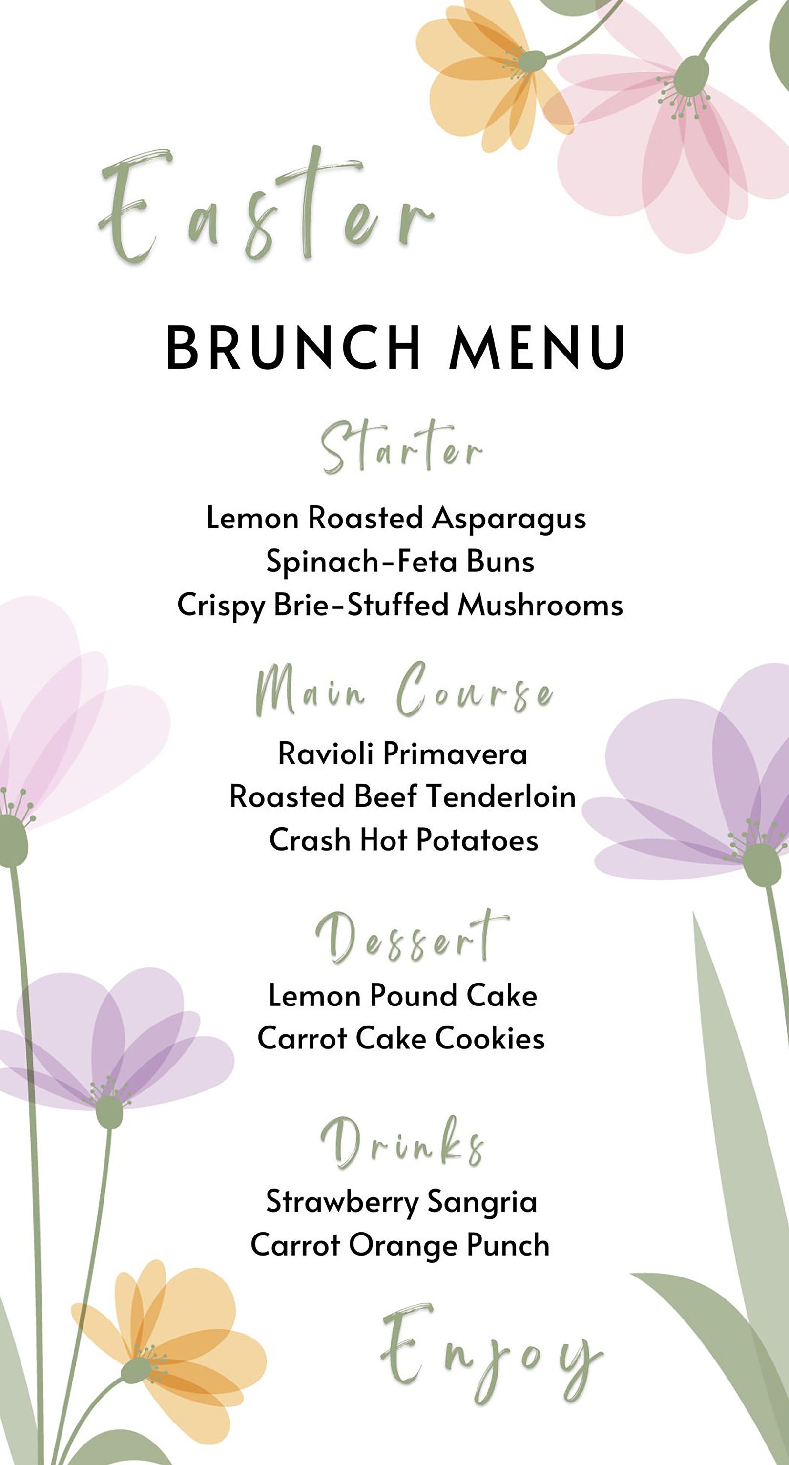 Easter Brunch Menu Template Printable Floral Easter Menu Cards Easter Brunch Menu Template Printable Floral Easter Menu Cards