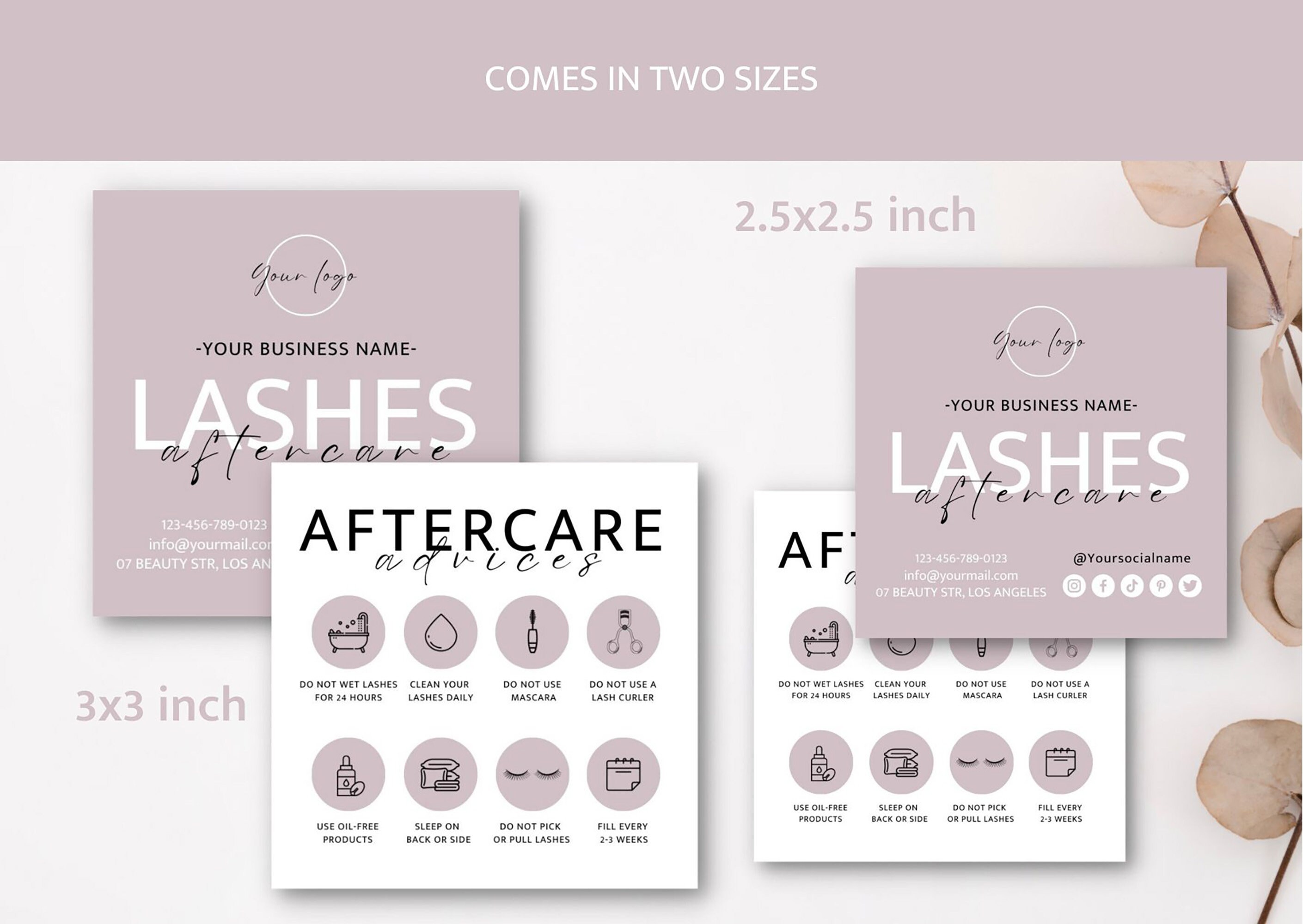 Boho Lash Aftercare Card Template, Lash Care Card, Lash Business Card ...