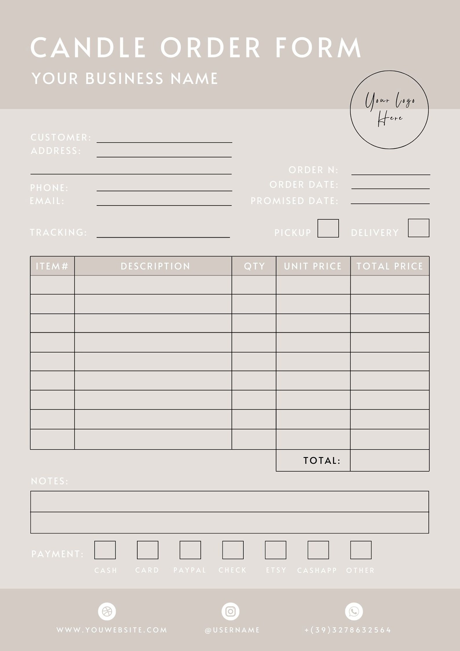 Candle Shop Order Form Template Editable on Canva Small - Etsy