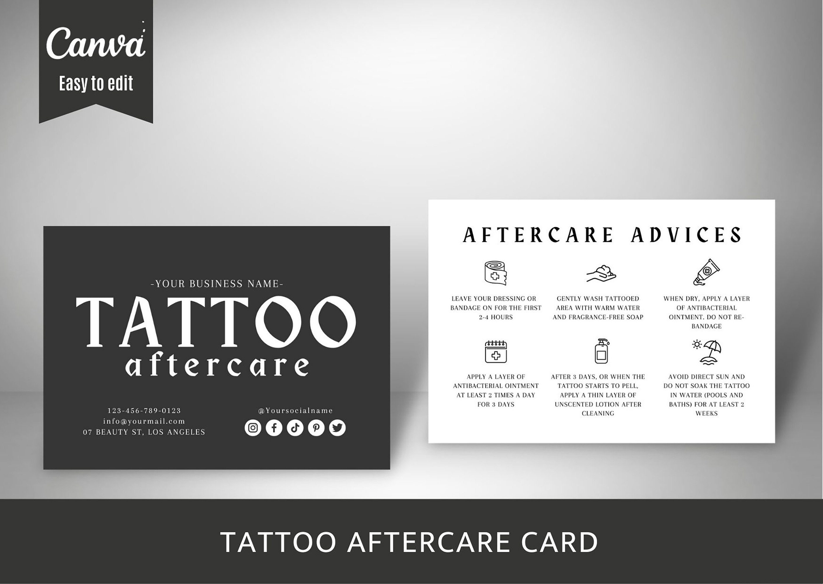 Tattoo Aftercare Card, PMU Aftercare Tattoo Care Cards, Editable Tattoo ...