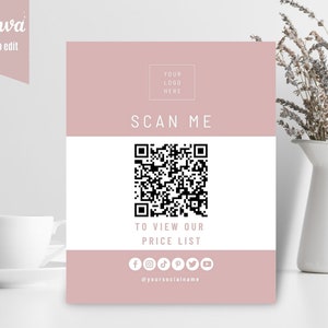Scan to View Our Price List Sign, Menu QR Code Sign, Pink Price QR Code ...