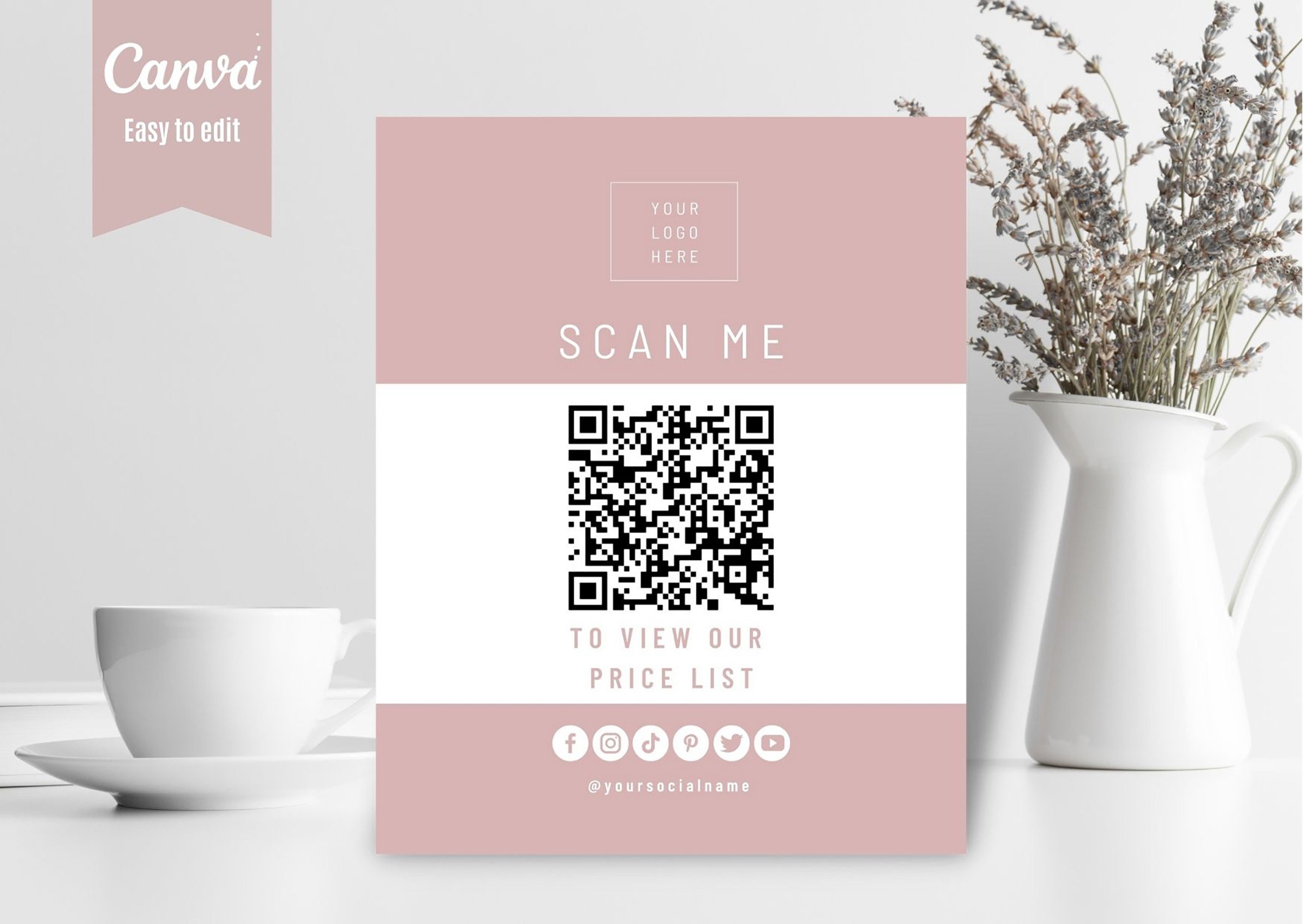 Scan to View Our Price List Sign, Menu QR Code Sign, Pink Price QR Code ...