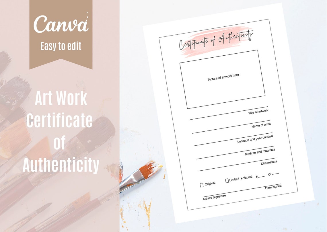 Certificate of Authenticity, Template for Original Art, Paintings ...