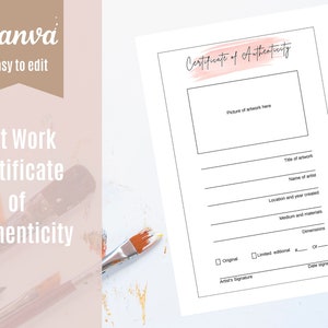 Certificate of Authenticity, Template for Original Art, Paintings ...