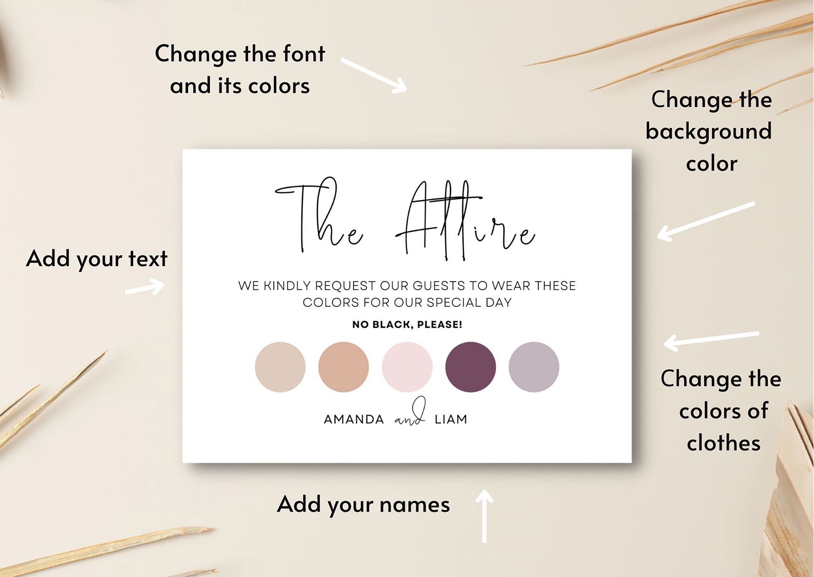 Wedding Attire Card Template, Guest Dress Code Insert Card, Attire Card ...