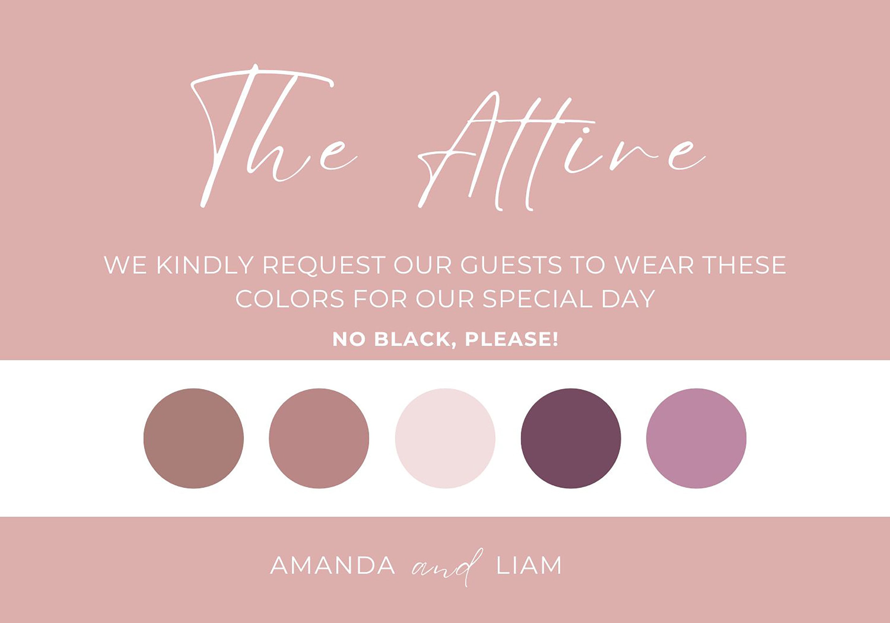 Pink Wedding Attire Card, Guest Dress Code Insert Card, Attire Card for ...