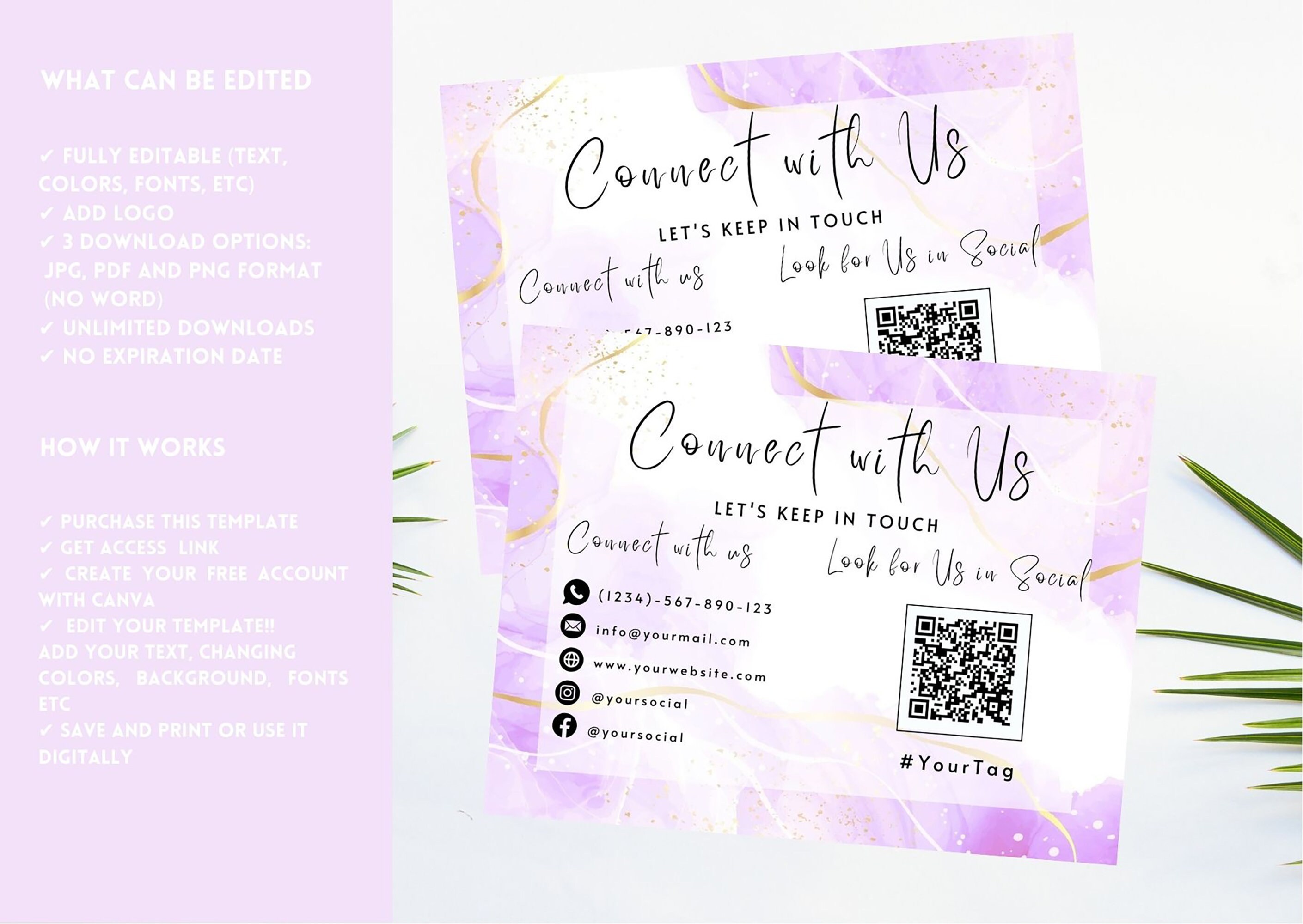 Editable Connect With Us Card, Social Media Sign, Follow Us on Social ...