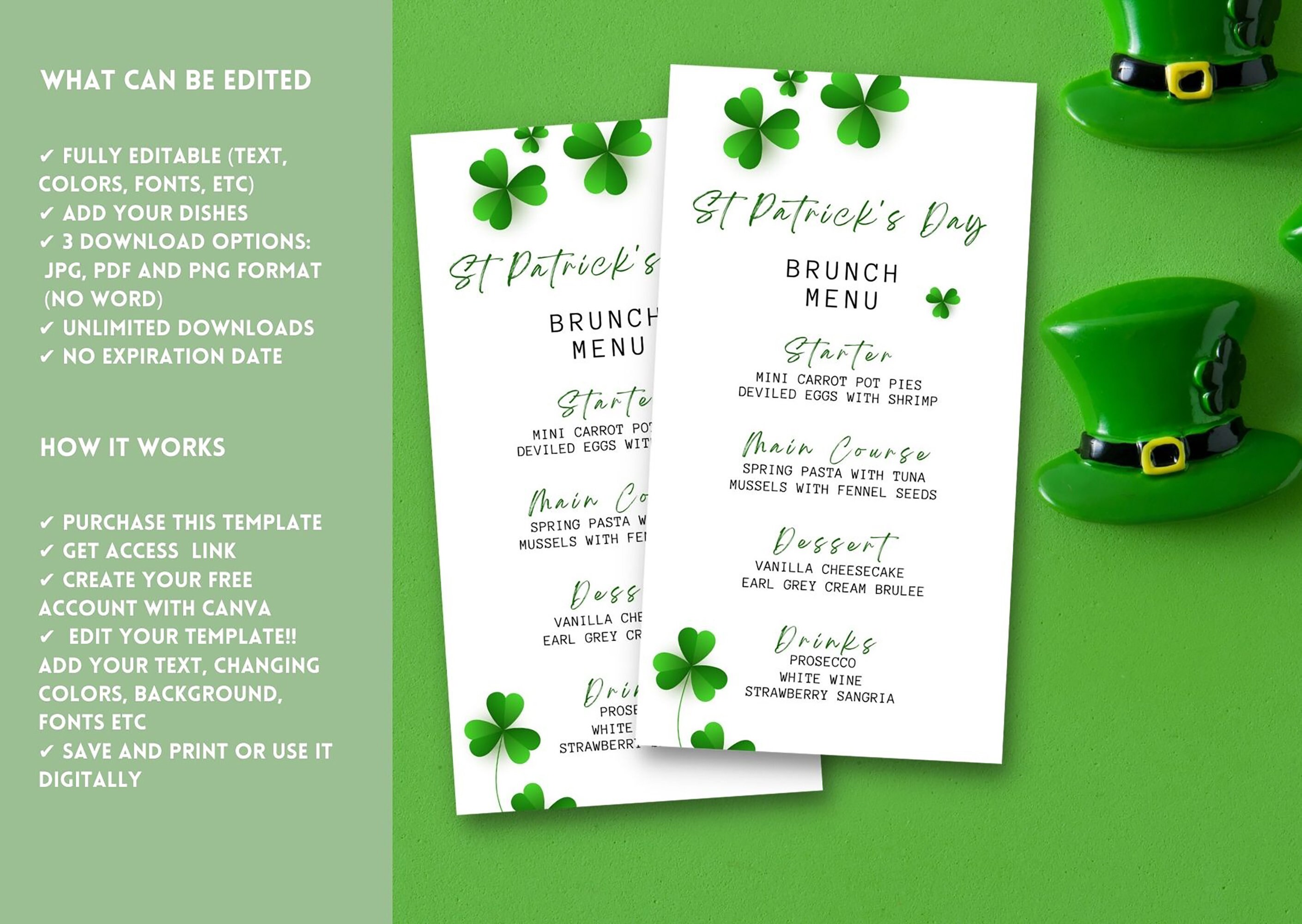 DIY St Patrick's Day Menu Template, Editable St Patrick's Dinner Menu ...