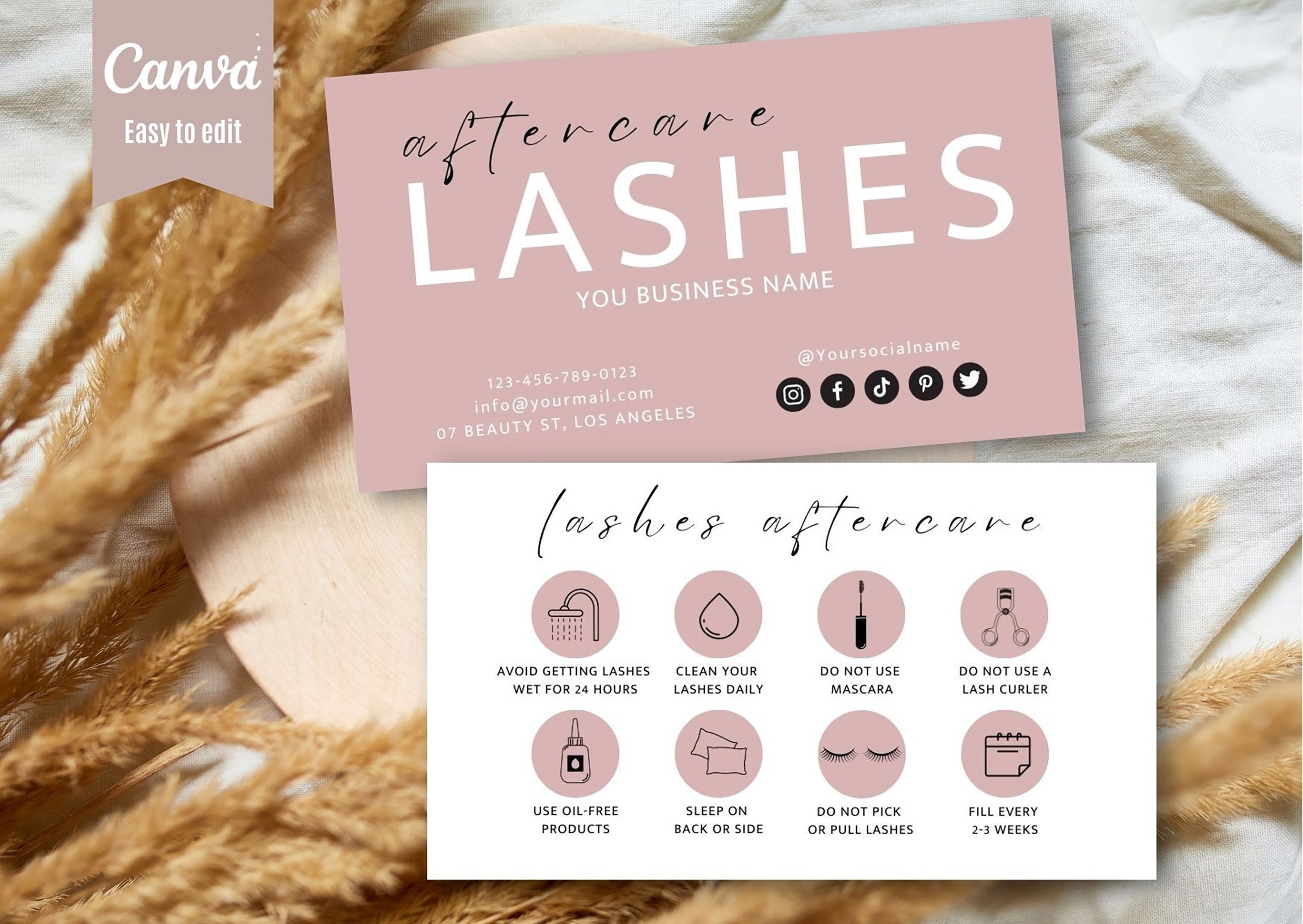 Boho Lash Aftercare Card Template, Lash Care Card, Lash Business Card ...