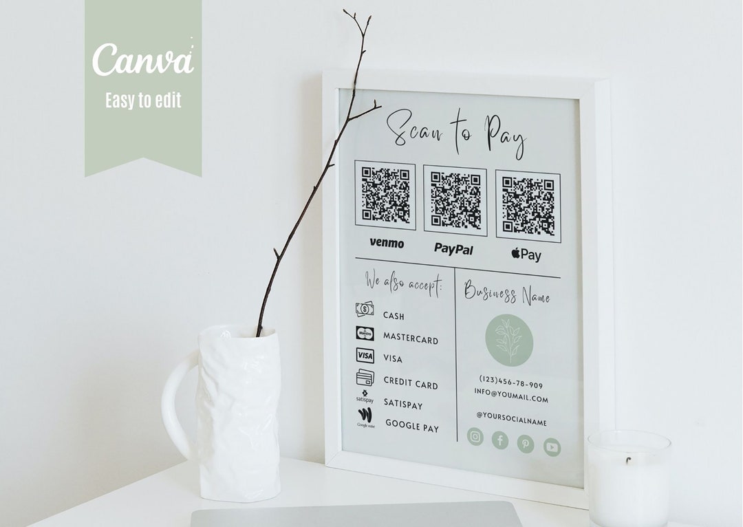 Scan to Pay Card Template Editable in Canva QR Code Sign - Etsy