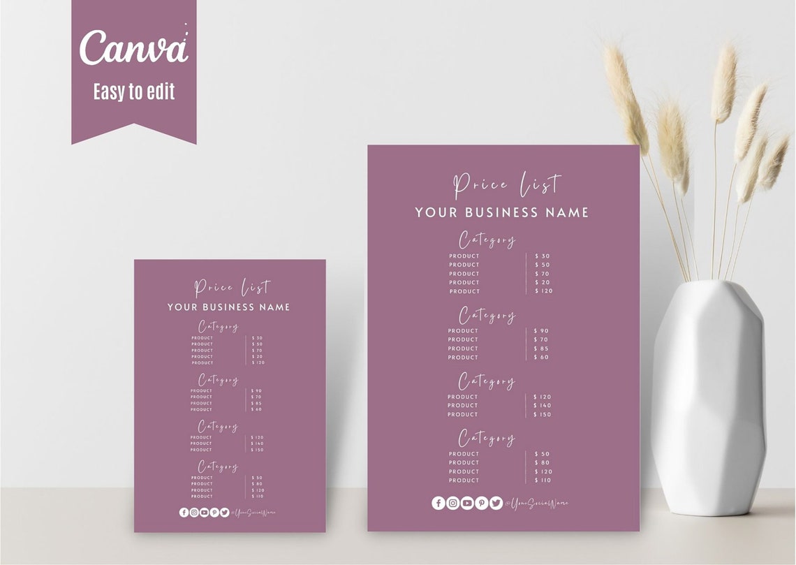 Craft Business Price List Template Small Business Price List - Etsy