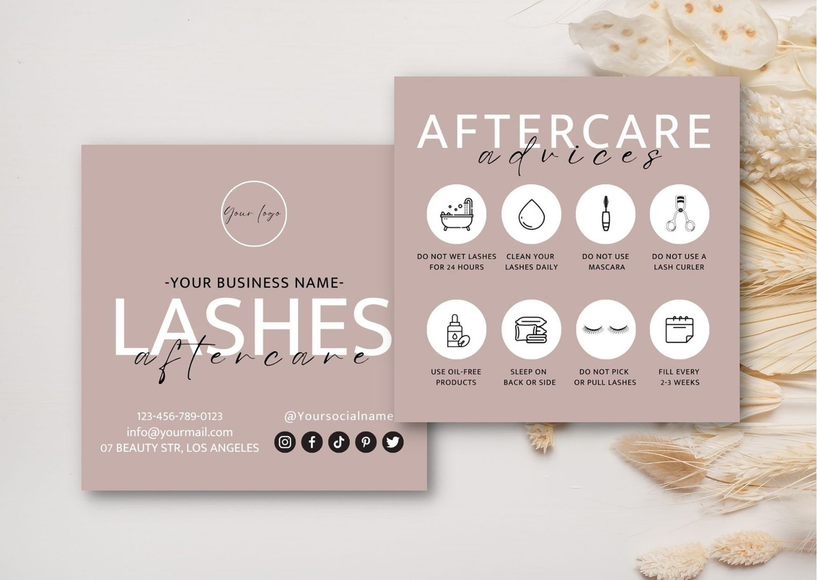 Boho Lash Aftercare Card Template, Lash Care Card, Lash Business Card ...